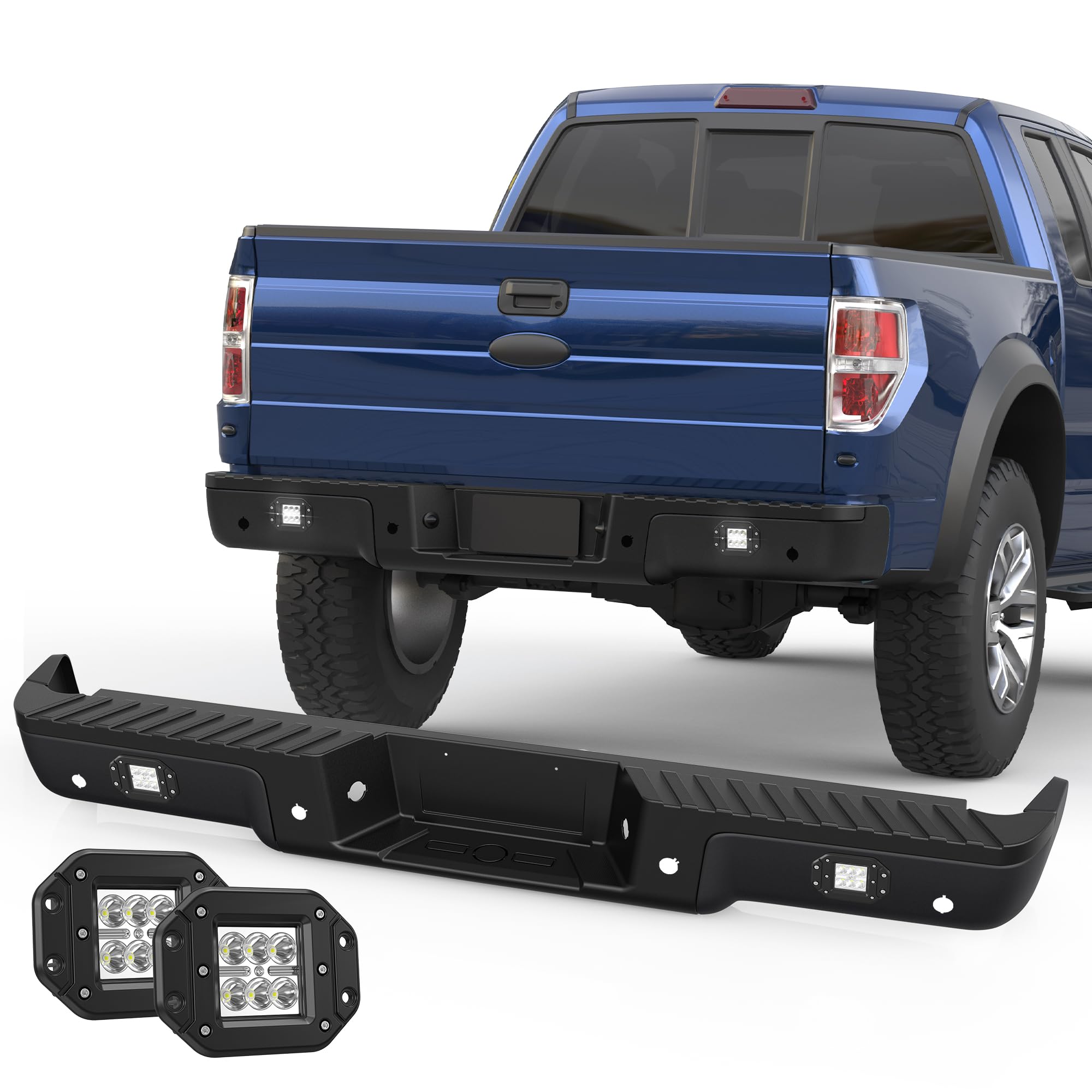 Amazon.com: KUIPERAUTO Black Rear Step Bumper Compatible for Ford F-150 ...