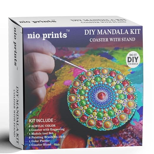 Nio Prints Wood Diy Mandala Art Kit Coasters With Stand | Craft Kit ...