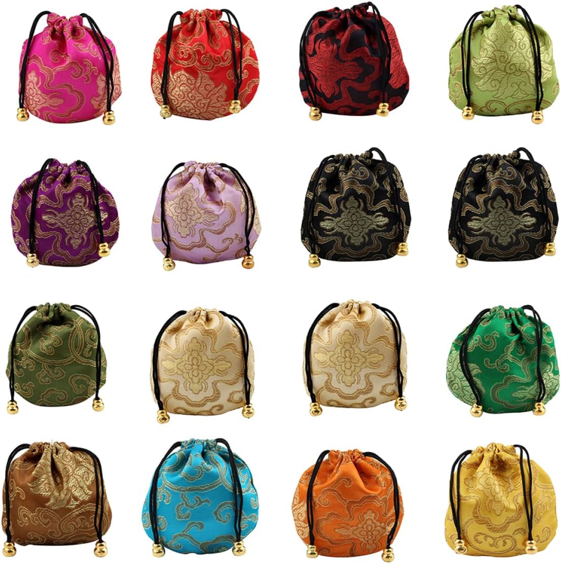 Amazon.com: 16 Pcs Assorted Color Drawstring Bags, Brocade Embroidery ...