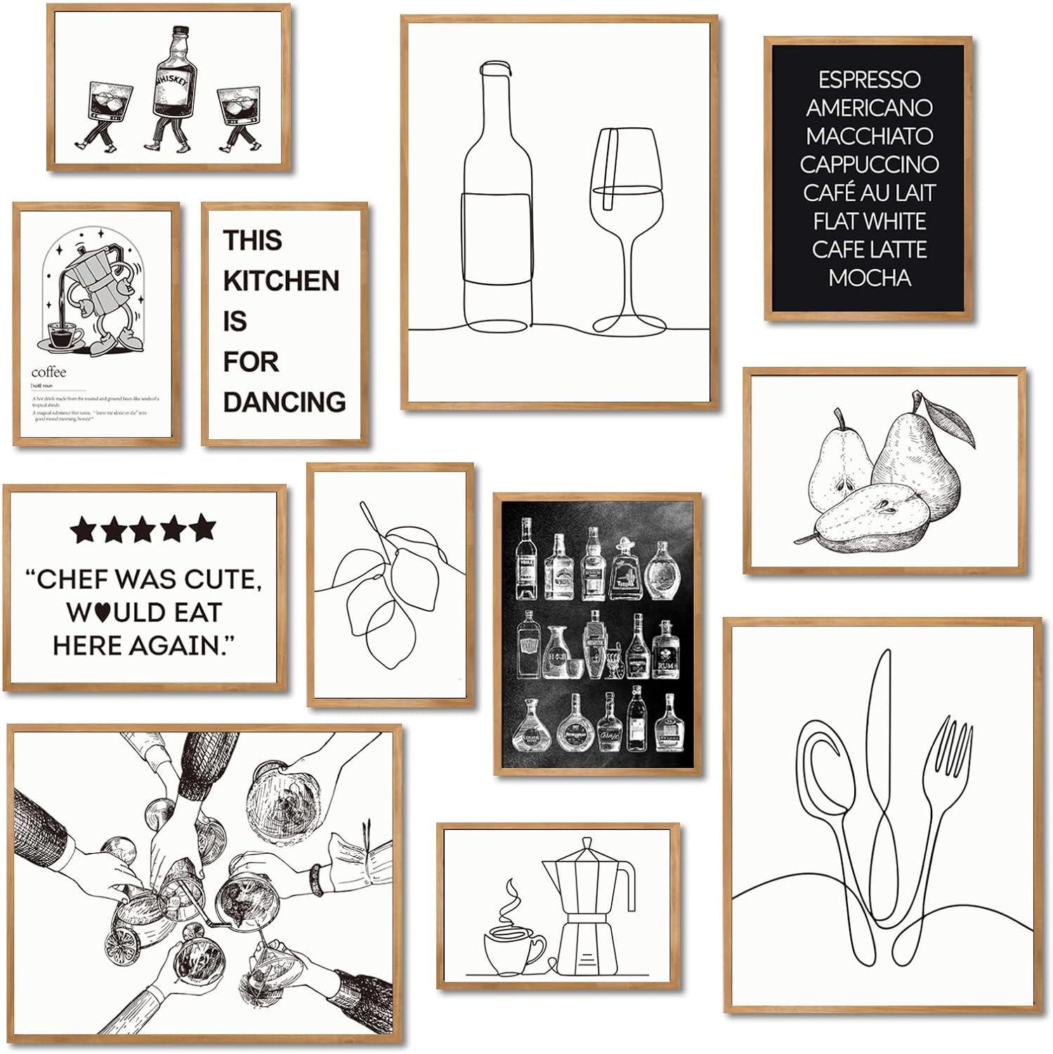 Kitchen Wall Art Prints Set of 12,Line Drawing Kitchen Wall Decor ...