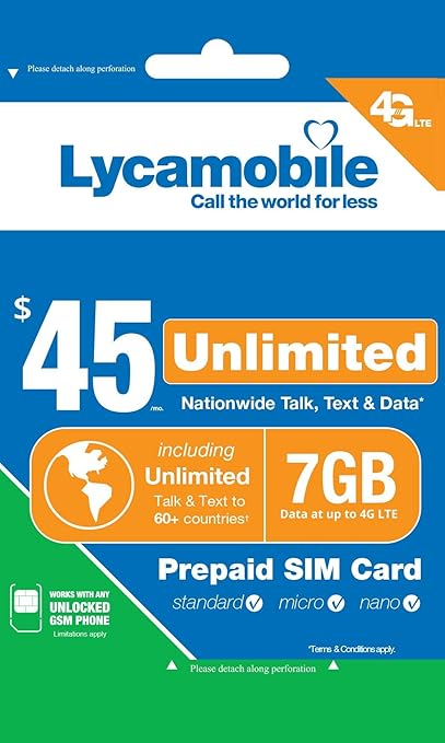 Amazon.com: Lycamobile $45 Plan 1st Month Included SIM Card is Triple ...