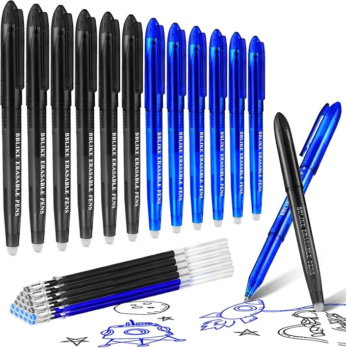 BBLIKE Erasable Pens - 12 Pcs Rub Out Pens and 20 Refills, 0.7mm Rubber ...