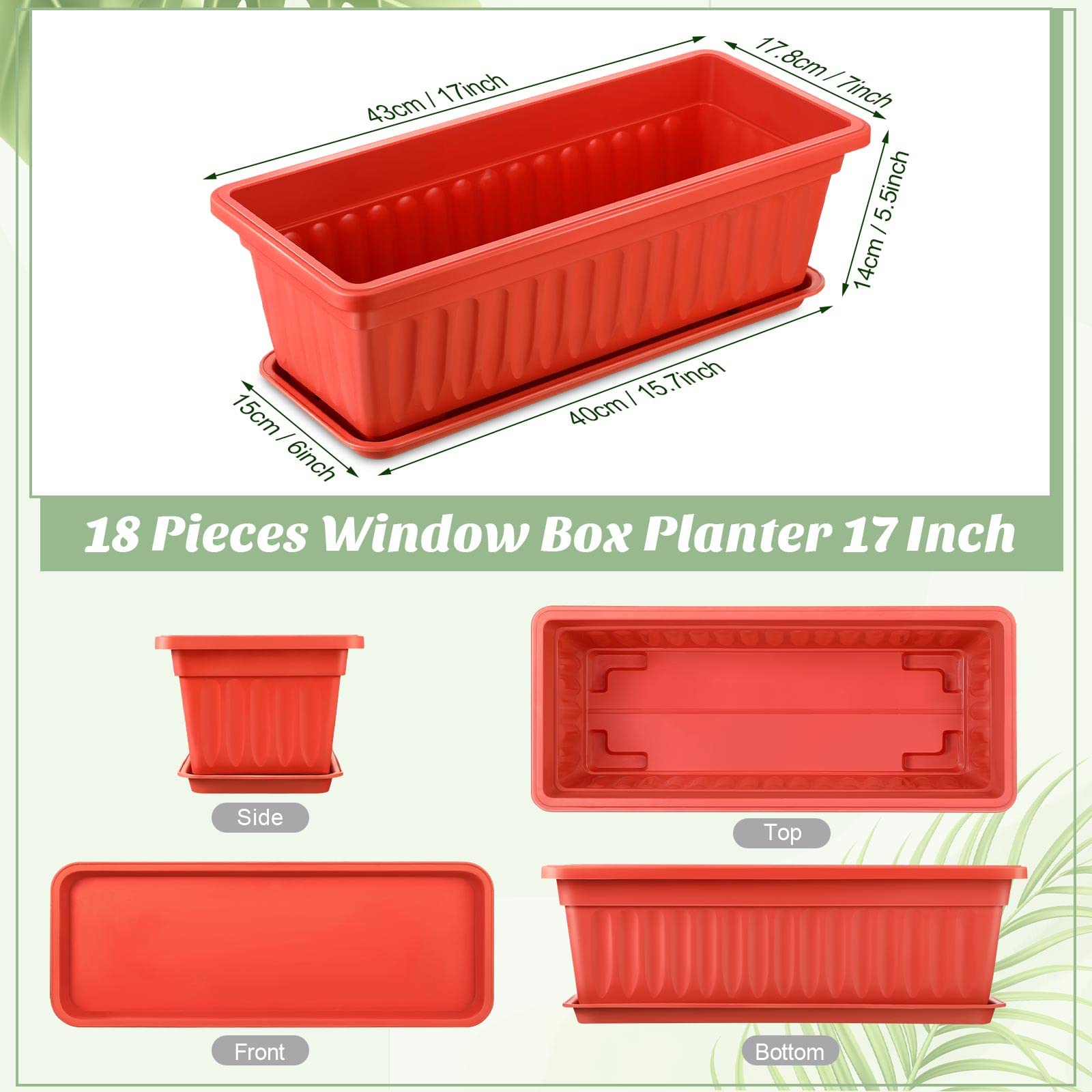18 Pcs Window Box Planter 17 Inch Plastic Vegetable Flower Planters ...