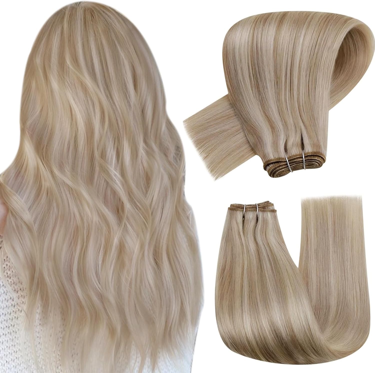 Weft Human Hair Extensions Ash Blonde Real Human Hair Weave Weft Hair ...