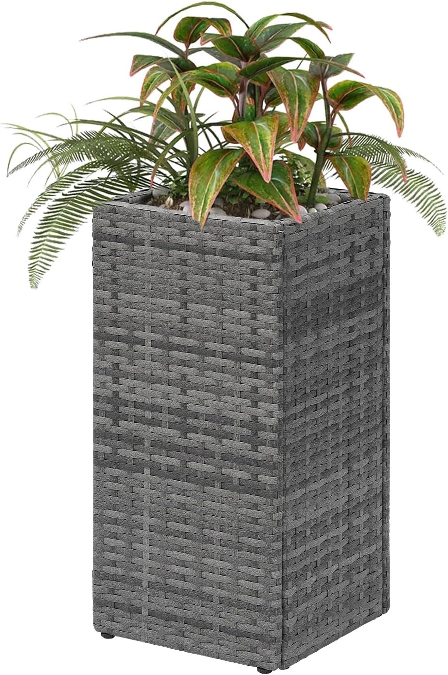 SUNNYPARK Tall Planters for Outdoor Plants Rattan Modern Tall Square ...