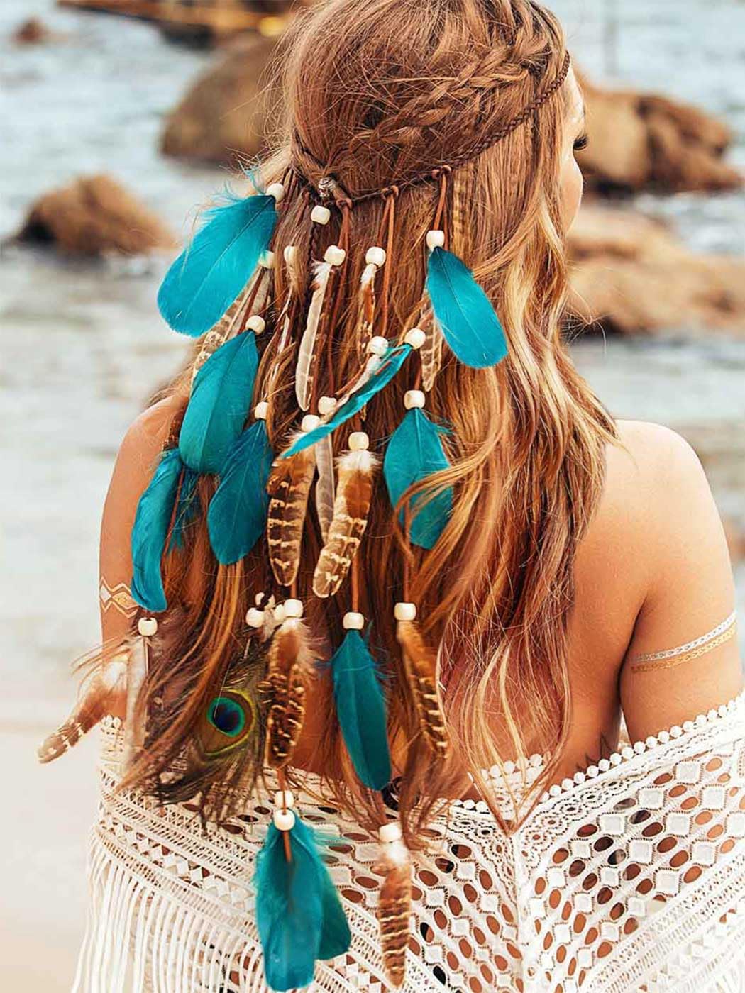 Amazon.com : GORTIN Boho Feather Headband Hippie Headpiece White Gypsy ...