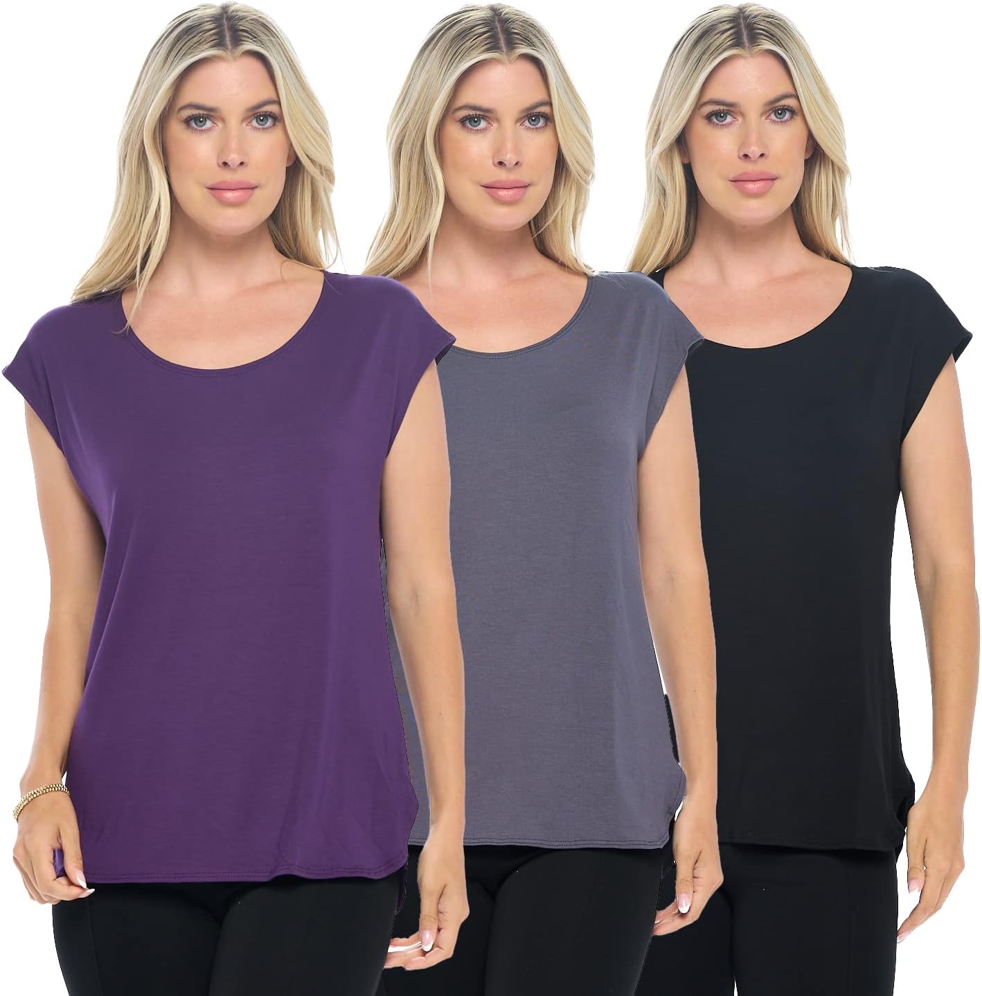 Isaac Liev Women's Tunic Top – 3 Pack Casual Short Sleeve Scoop Neck ...
