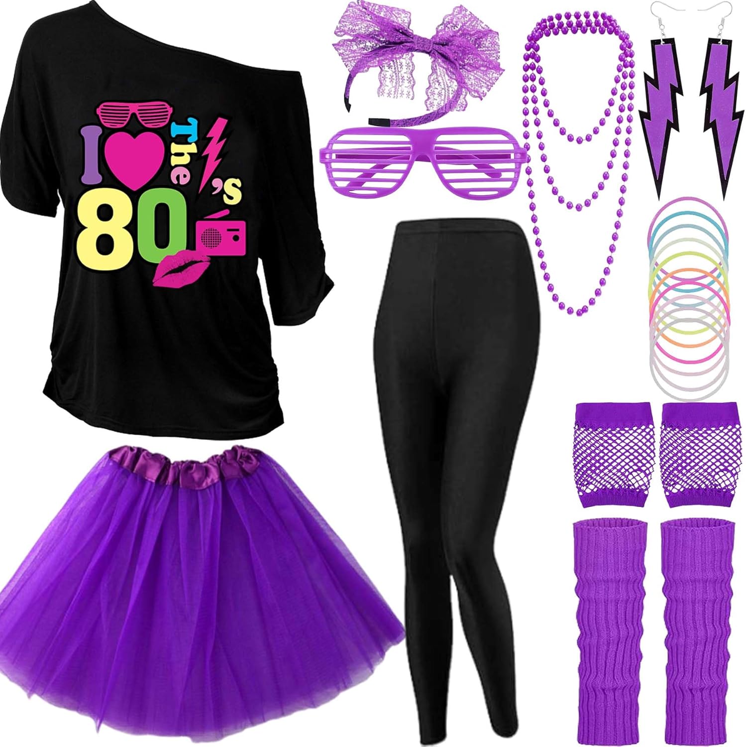 Amazon.com: 22 Pieces Halloween Women 80s Costume Accessories Set 80s ...