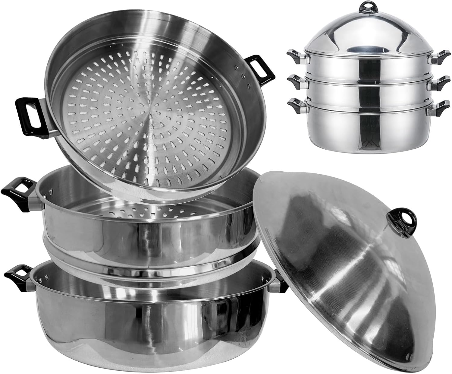 Amazon.com: TewaX Stainless Steel Steamer for Cooking, 3 Tier Steamer ...