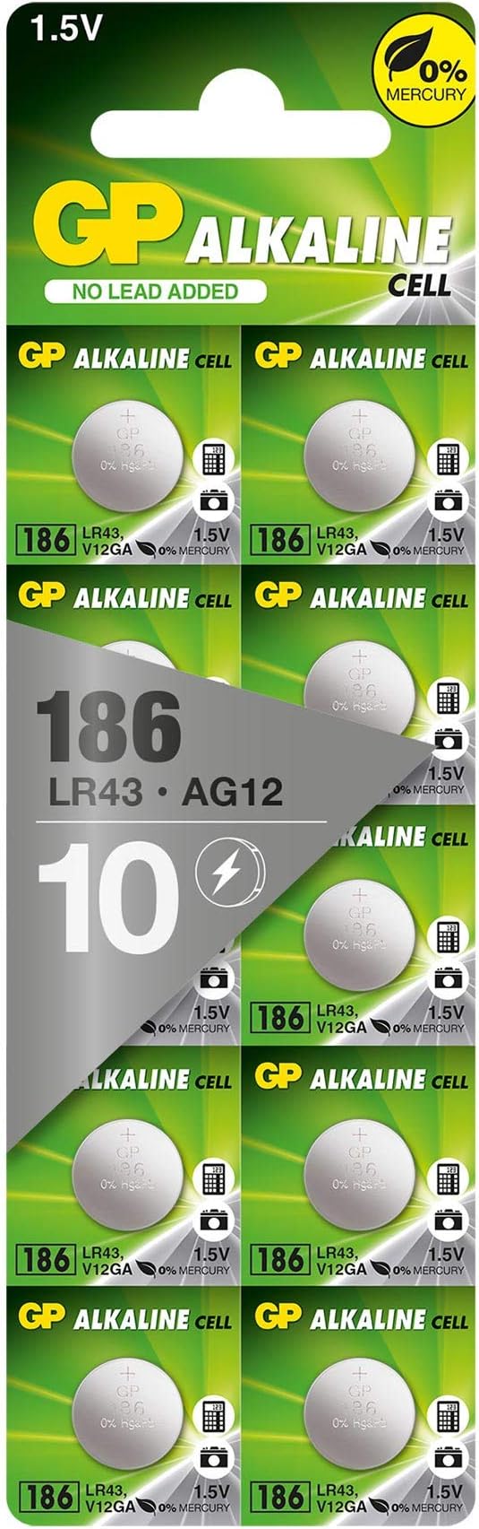 GP 186 °F-U10 Alkaline pil AG12/LR43 (1.5 V, 10'lu paket) blister ...