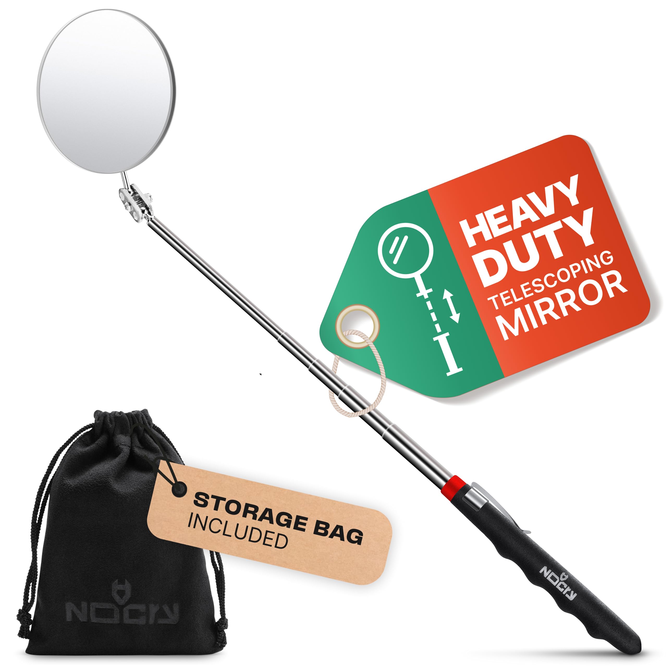 NoCry Heavy Duty Telescoping Inspection Mirror — 3.23 Inch Round Mirror ...