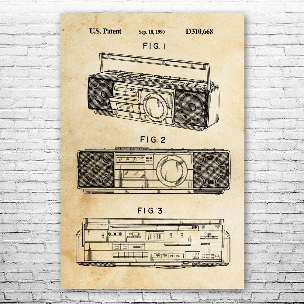 Amazon.com: Boombox Tape Player Poster Print, Boombox Art, Radio Dj ...