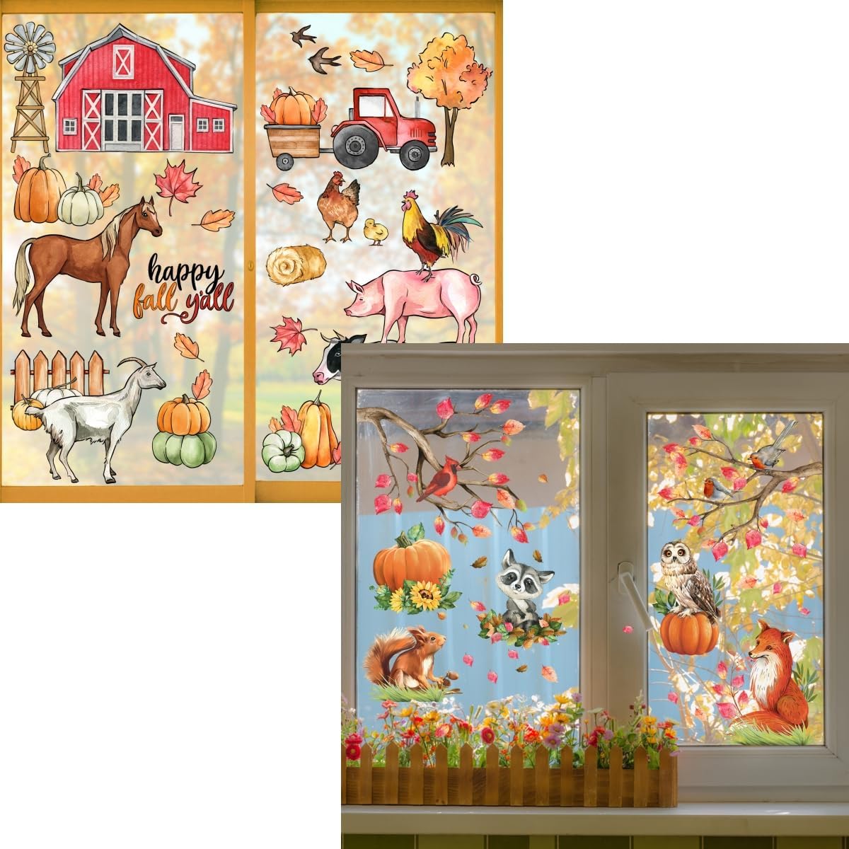 Amazon.com: Mfault Fall Woodland Animals Window Clings 9 Sheets, Happy ...