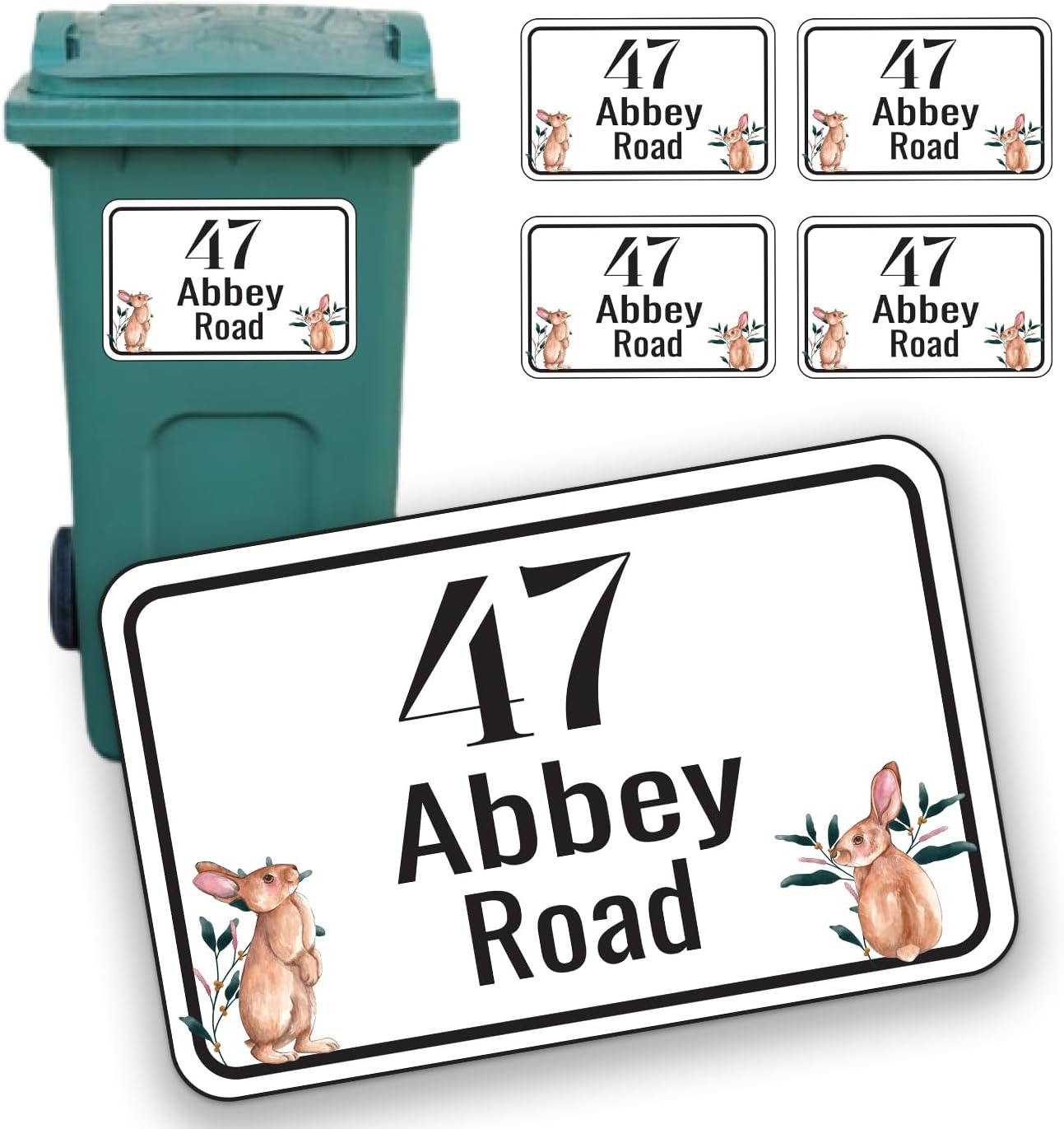 Personalised Rabbit Wheelie Bin Sticker with Road Name Number Rabbit ...