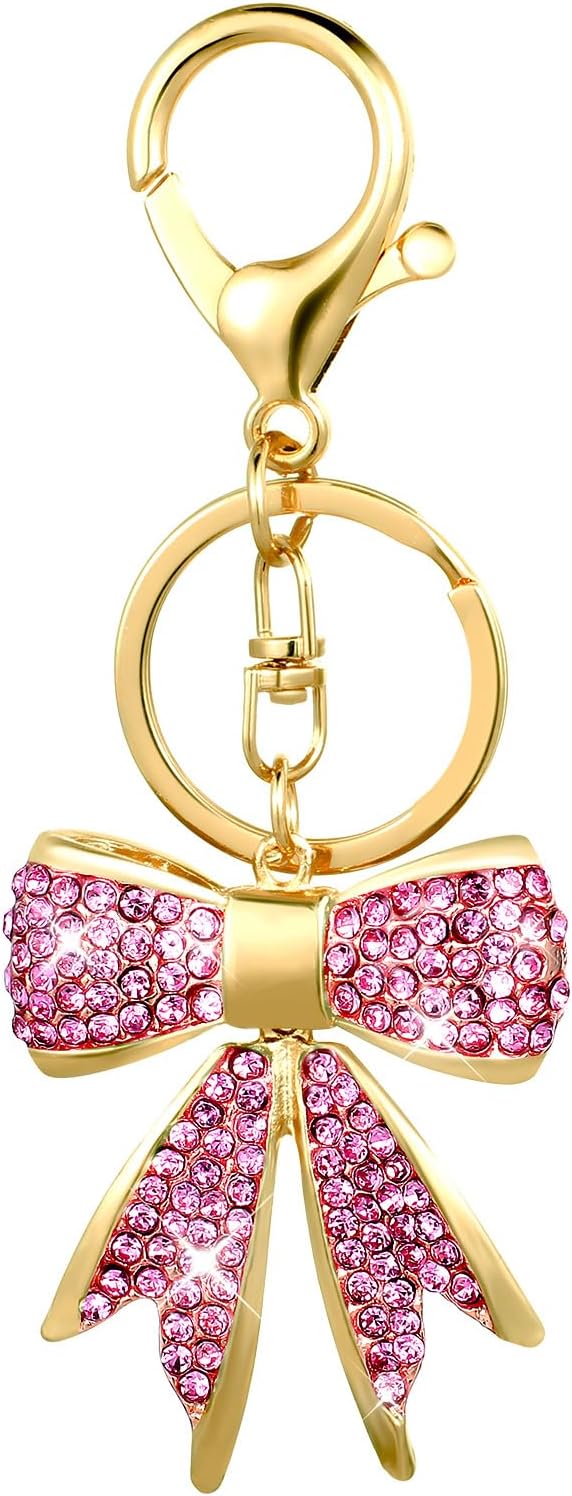 Mabor Bow Keychain Rhinestone Bowknot Keychain Bling Cute Keychain Pink ...