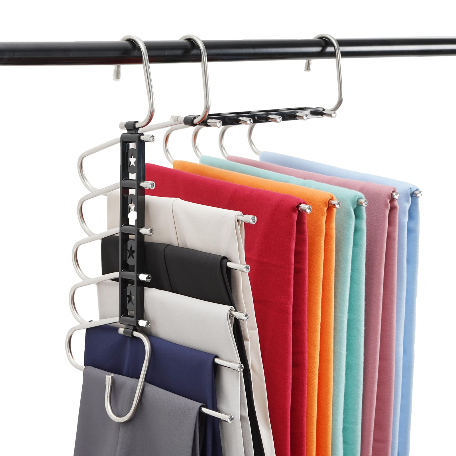 Amazon.com: Naniska 5 Tier Pants Hangers, 2 Pack Non-Slip Multi-Purpose ...