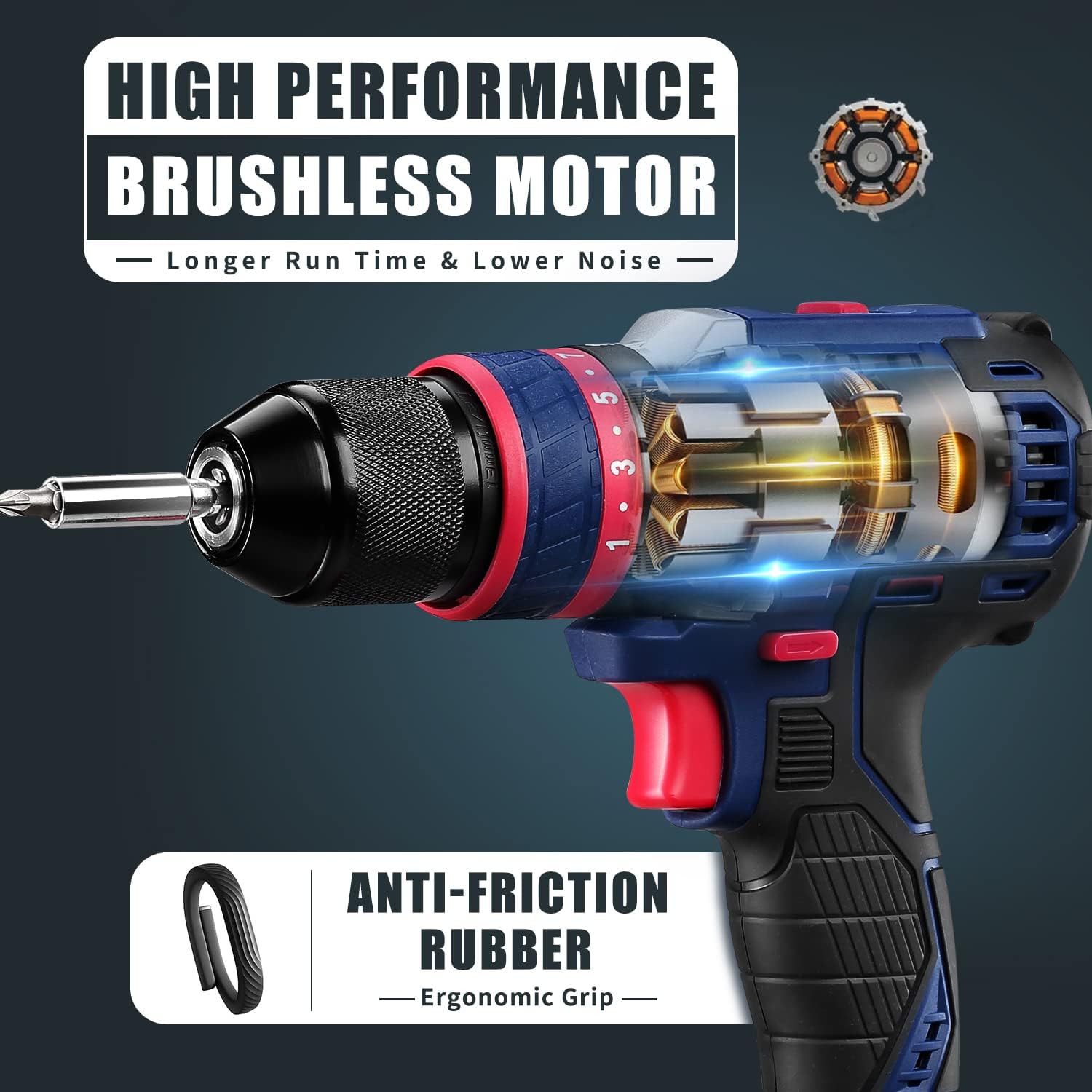 Buy 20V Brushless Hammer Drill, Dextra Cordless 1/2 Drill Driver Kit ...