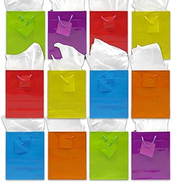 Amazon.com: Colorful Gift Bags | 13" x 10" x 4.5" | Glossy Neon Colored ...