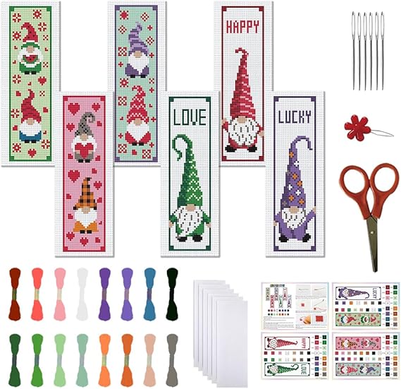 Amazon.com: FREEBLOSS 6Pcs Cross Stitch Bookmark Kits Gnome Elf Pattern ...