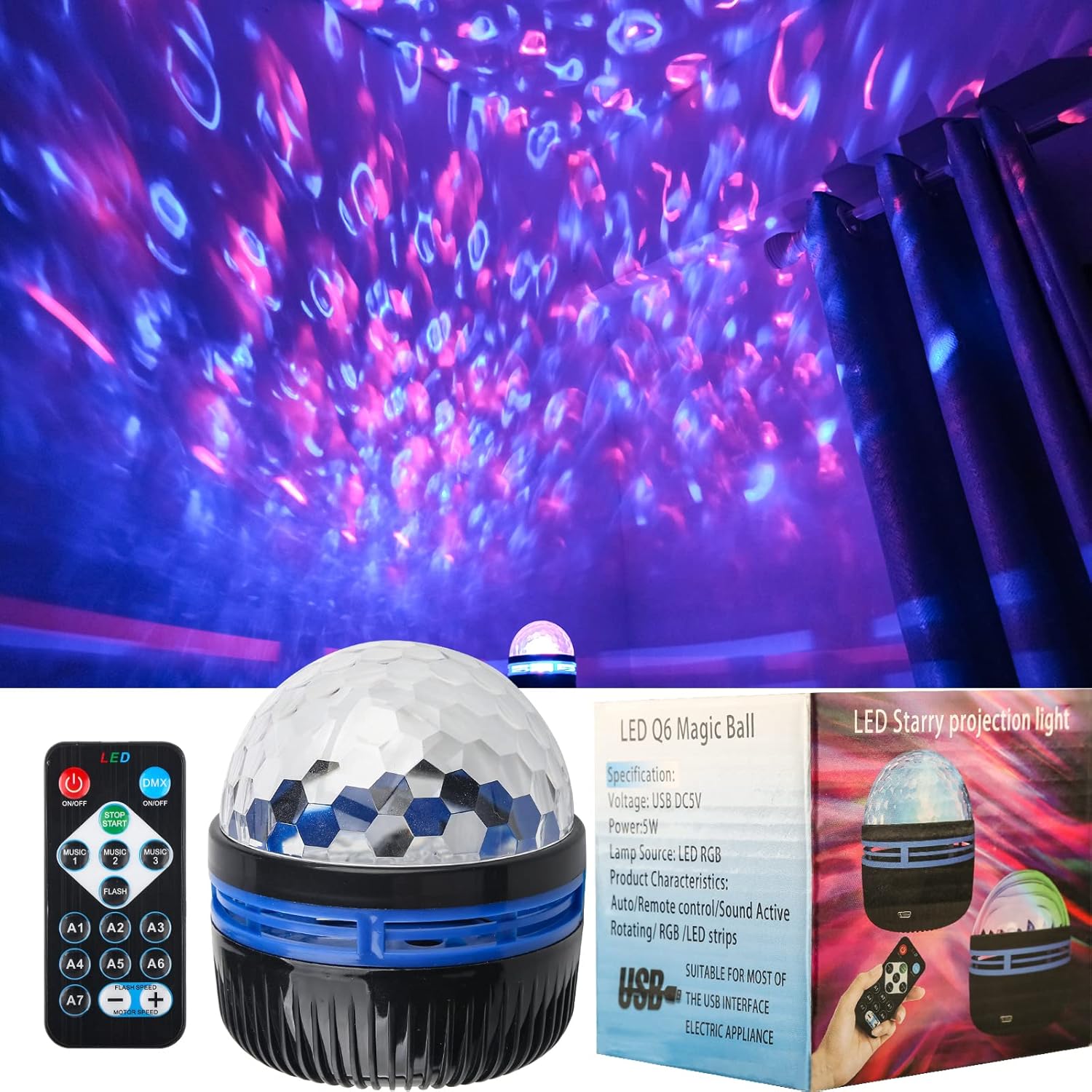 Mini Disco Ball Projector Rechargeable Disco Lights for Kids, Sound ...