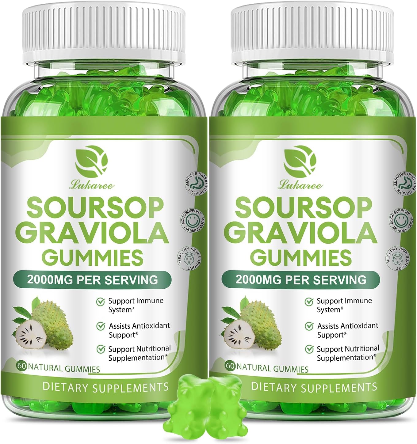 Amazon.com: (2 Pack) Soursop Graviola Gummies - 2000mg Extra Strength Soursop Leaves Extract w ...