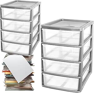 A4 Desktop Plastic Storage Drawers Table Top Organiser 4 Pull Out ...