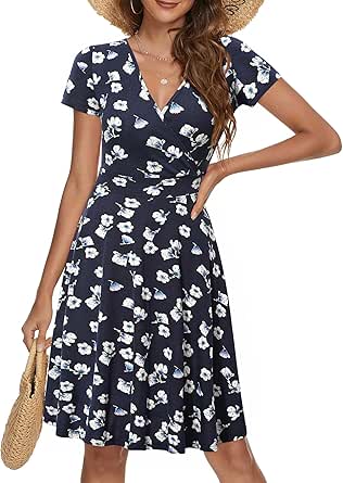 Amazon.com: Msbasic - Vestido corto de manga corta, con cuello en V profundo para mujer, estilo ...