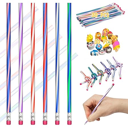 AHG 30 Pcs Soft Flexible Bendy Pencils Magic Bend Kids Children School ...