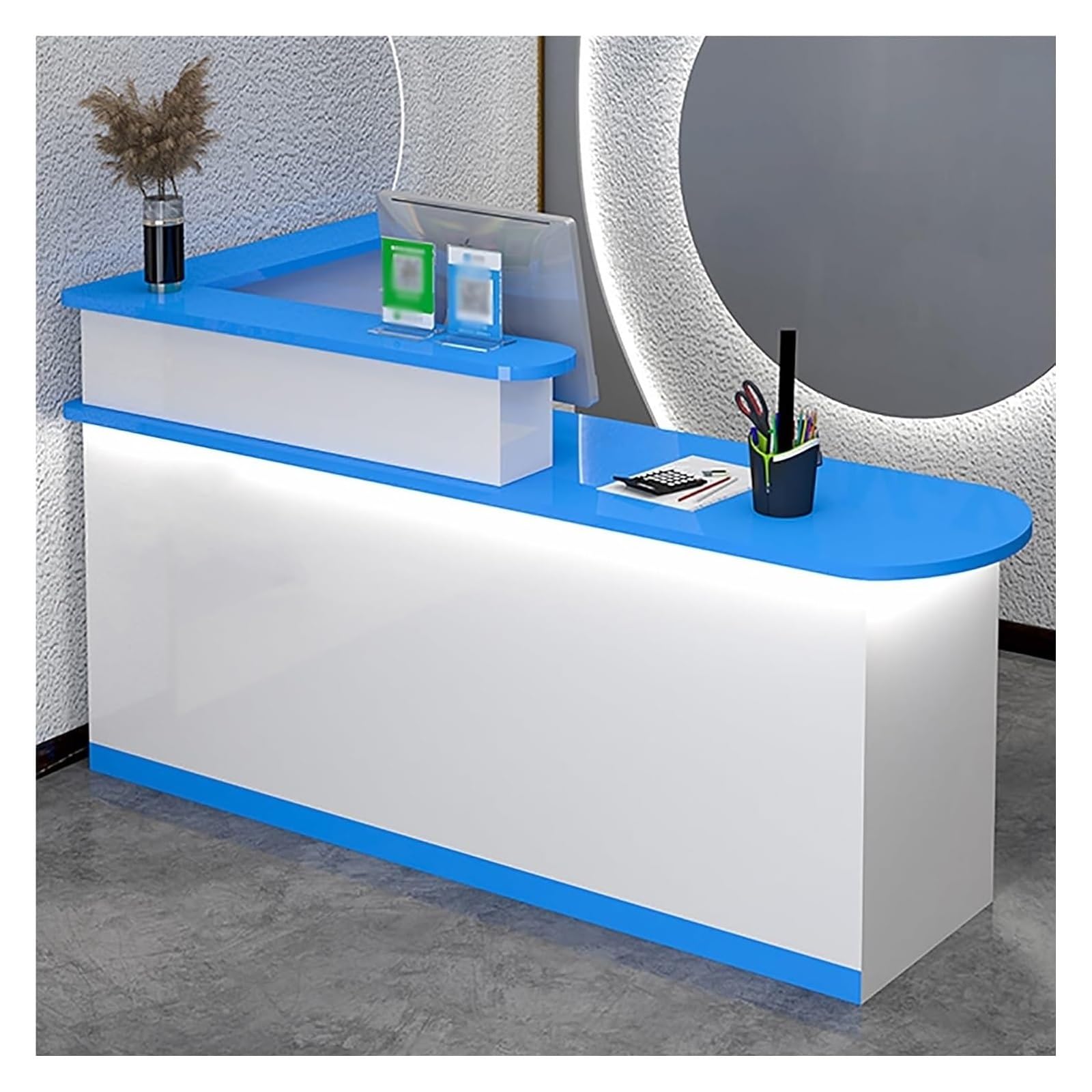 Reception Desk 88" Modern - LED Lighting, No Assembly (White) Front Desk