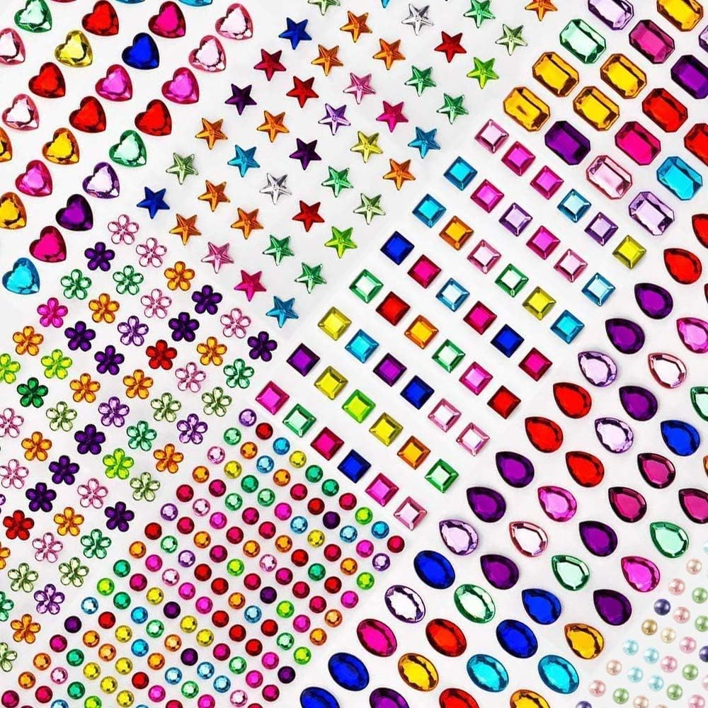 Bosdontek 10 Sheets Rhinestone Stickers, Self-Adhesive Multicolor ...