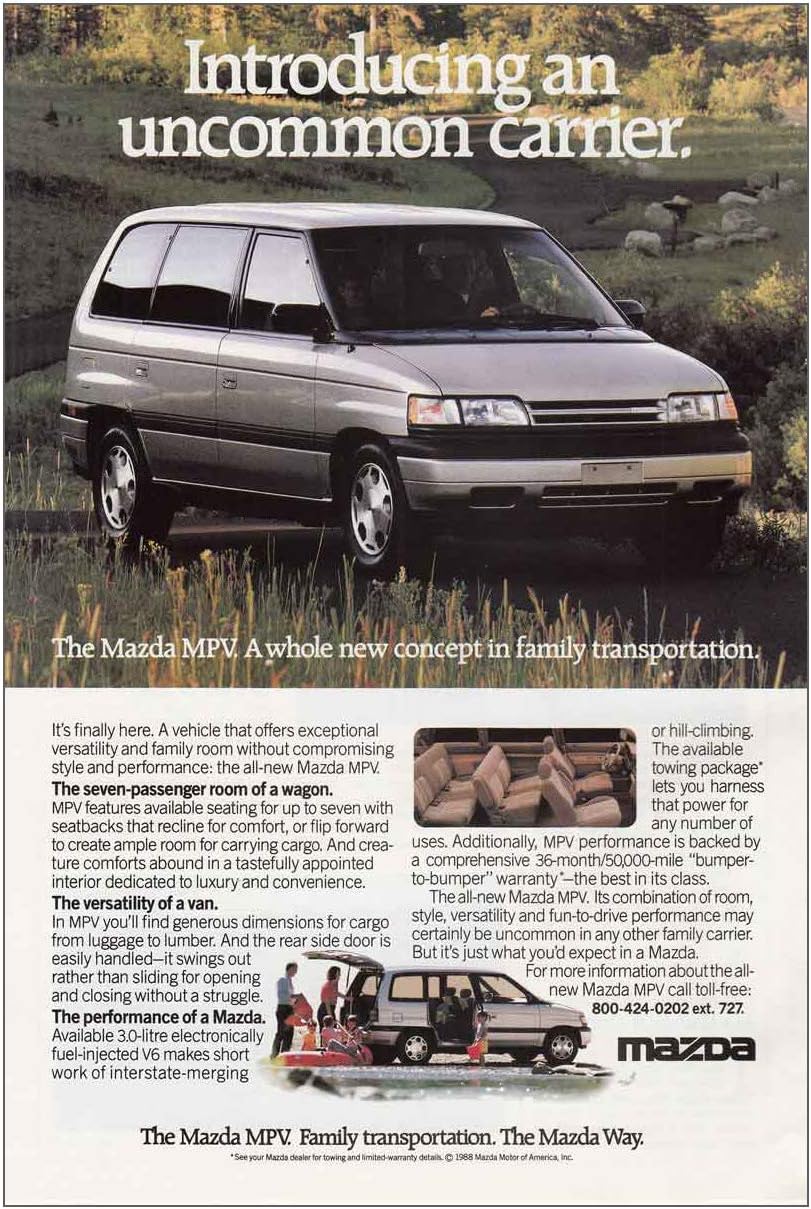 Amazon.com: RelicPaper 1988 Mazda MPV: Uncommon Carrier, Mazda Print Ad ...