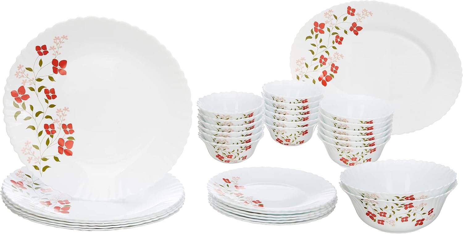 Amazon.com | Larah by Borosil Janus Opalware Dinner Set, 33-Pieces ...