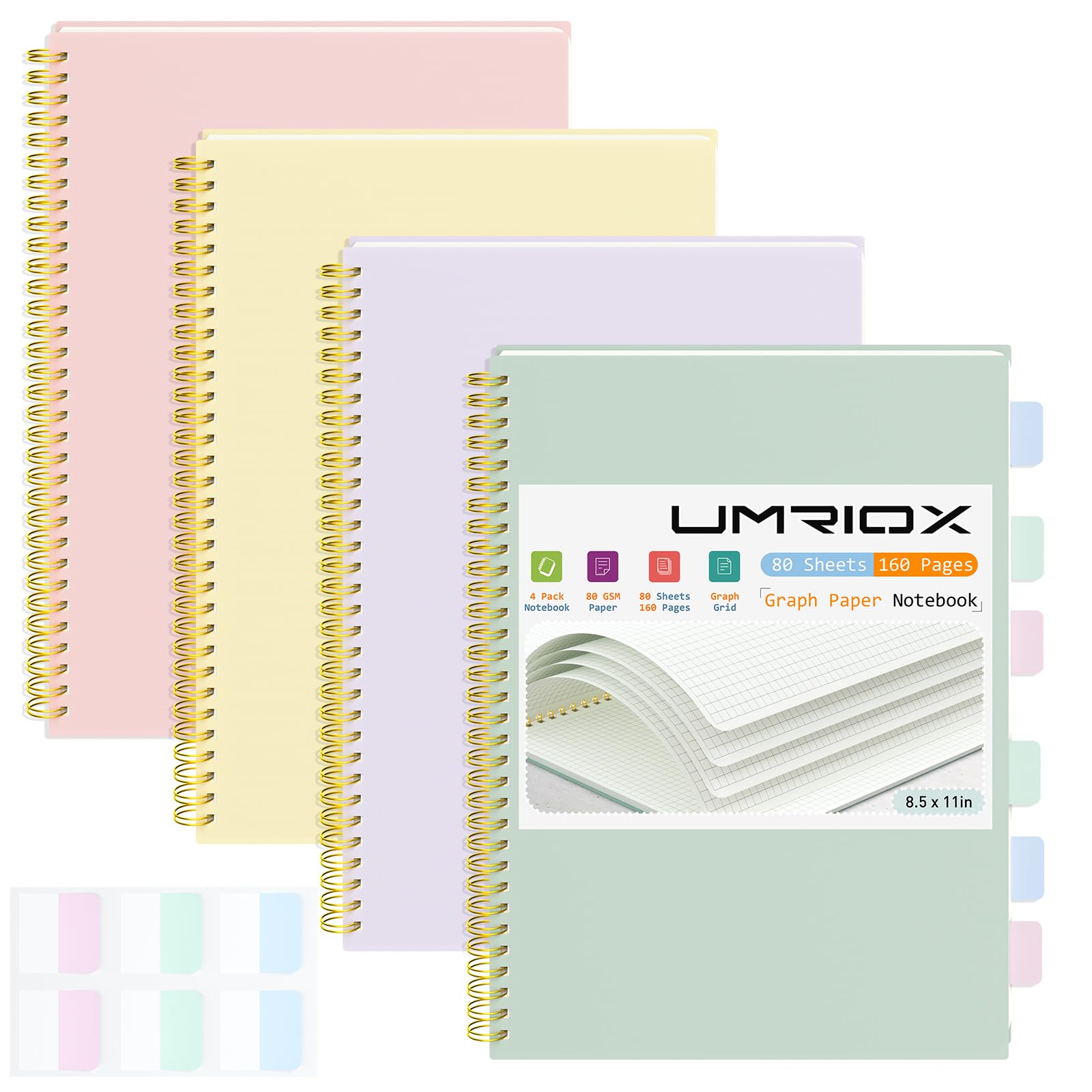 Snapklik.com : Umriox 4 Pack Graph Paper Notebook, 8.5" X 11" Spiral ...