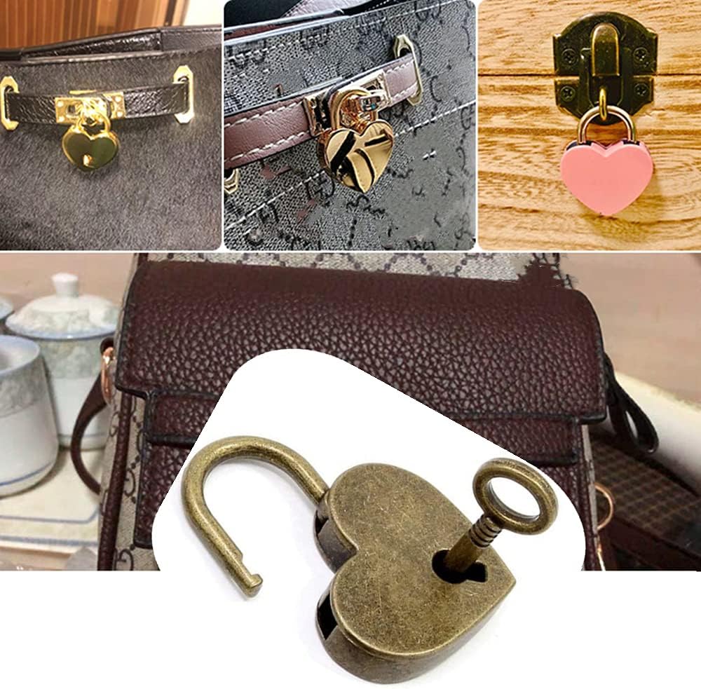 2 Set Heart Shaped Metal Padlock Mini Lock Antique Padlock with Key for ...