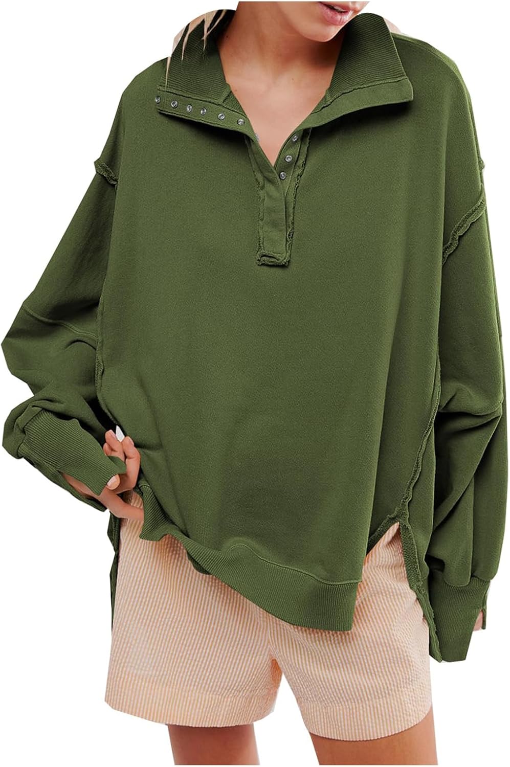 Zyuoel Women's Sweatshirts Oversized Casual Loose Button Up Henley ...