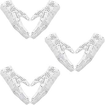 Amazon.com: 3 Pairs Silver Sequin Gloves for Women - Glitter Rhinestone ...