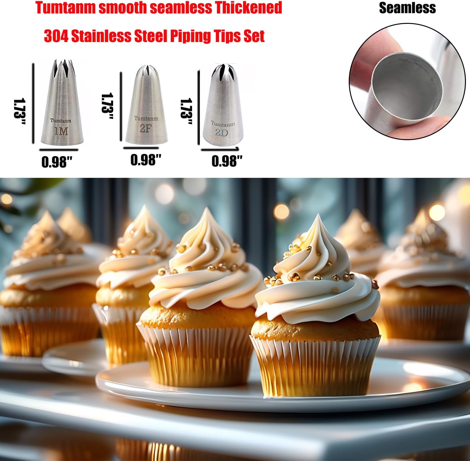 1M 2D 2F Seamless Stainless Steel large Icing Piping Nozzles, DIY Icing ...
