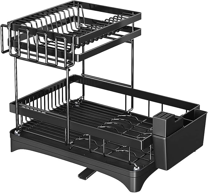 Sisliya Clothes Drying Rack, 2 Tier Dish Drainer with Drip Tray, Sink ...