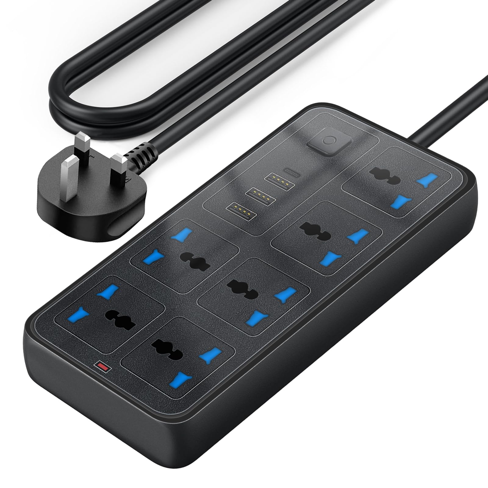 Extension Lead with 4 USB Slots, Durable Power Strip Surge Protector ...