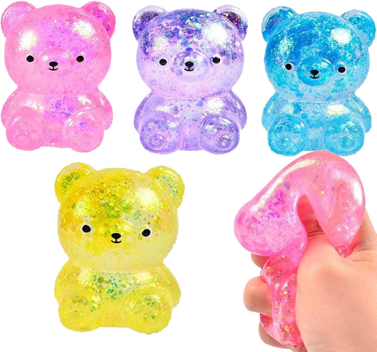 Squishy Bear Fidget Toys, Gummy Bear Squeeze Toy with Glittery Sequin ...