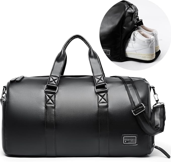 Amazon.com | MATE ELAN Leather Duffle Travel Gym Bag for Men with Shoe ...