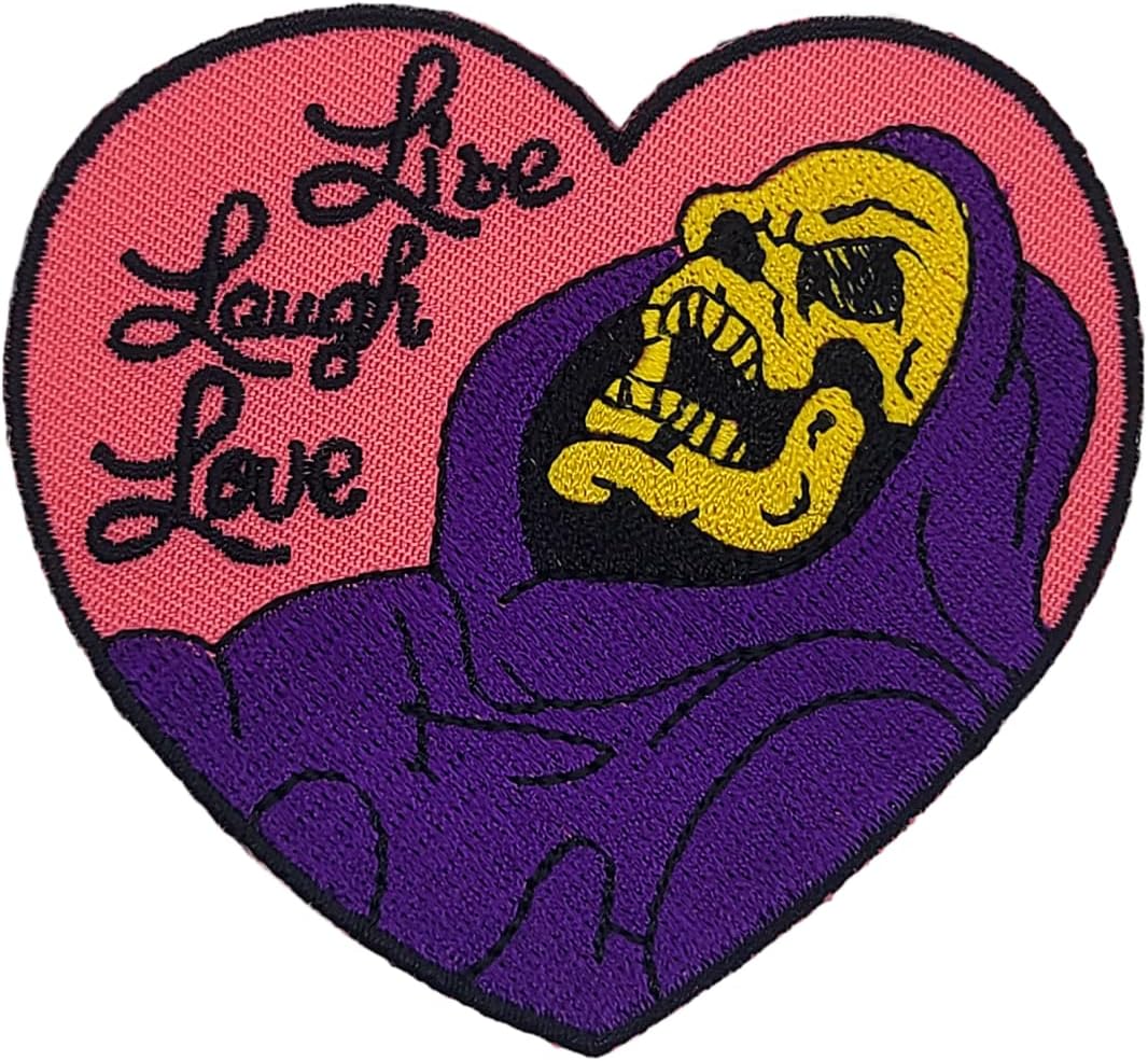 Amazon.com: Skeleton Live Laugh Love Heart Embroidered Patch - 3 X 2.75 ...