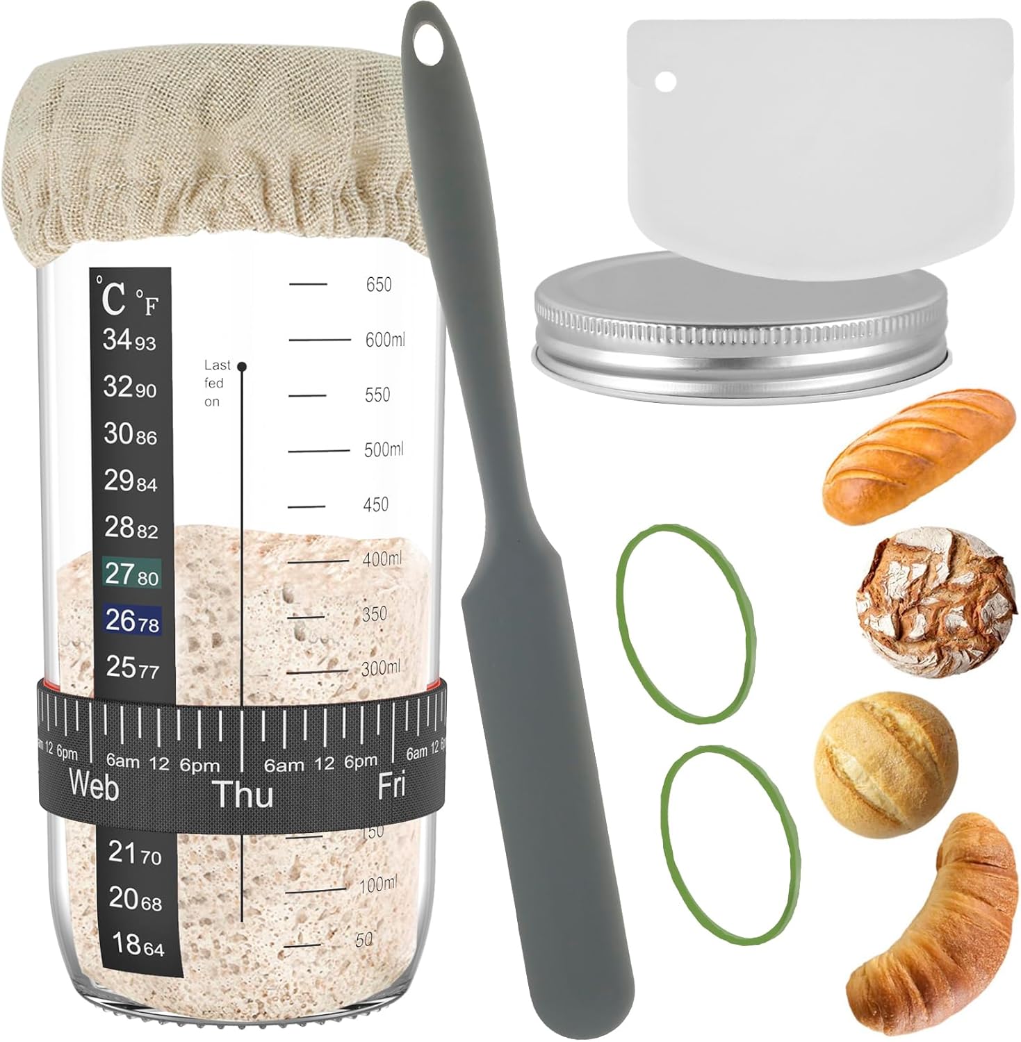 Sourdough Starter Jar Kit 650 ml Sourdough Starter Container Glass ...