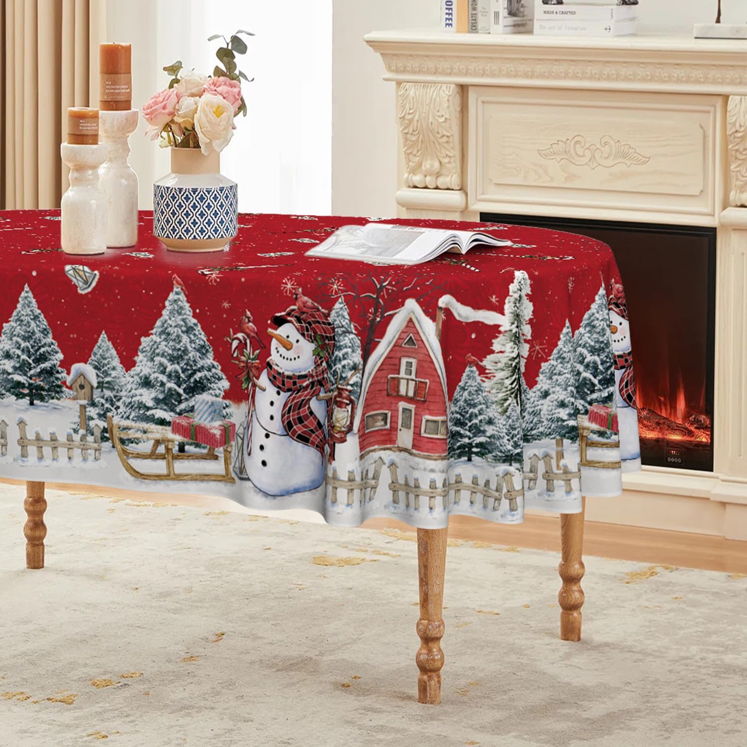 Amazon.com: Horaldaily Christmas Tablecloth 60×84 Inch Oval, Winter ...