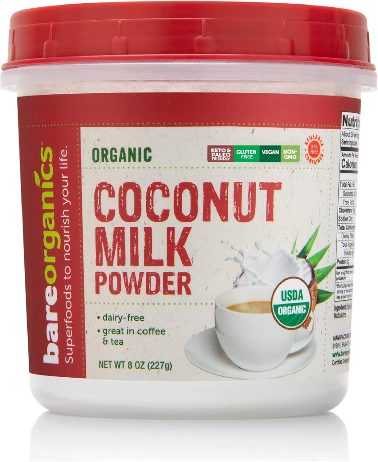 Amazon.com: Bareorganics Coconut Milk Powder | Organic, Vegan, Non-GMO ...
