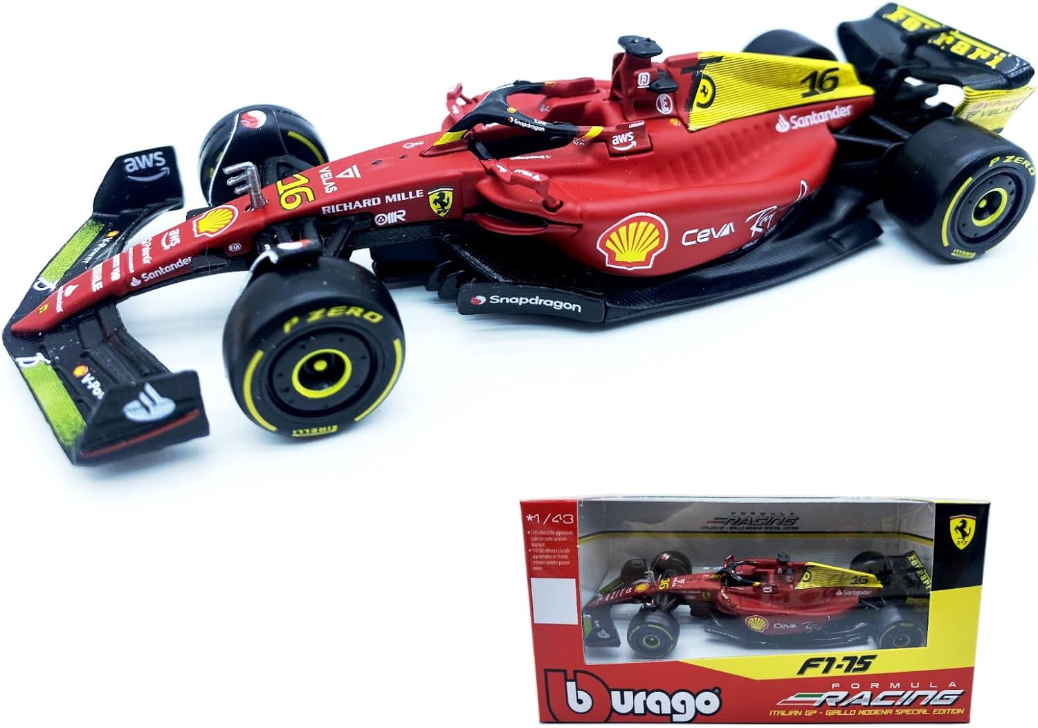 HTLNUZD Bburago 1:43 2022 F1-75 #16 Charles Leclerc 75th Anniversary ...