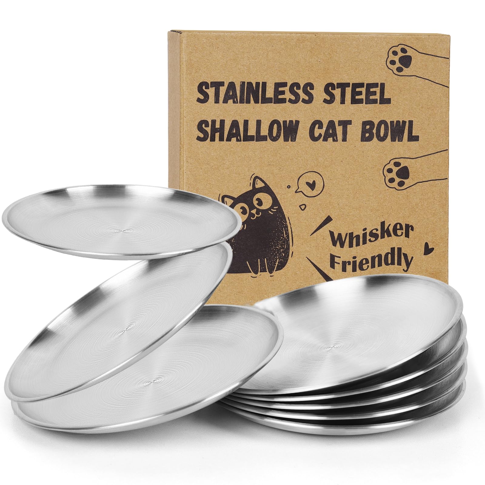 Amazon.com : Petdream 8 Wide Whisker Friendly Cat Dishes Set 6.7"", SUS ...