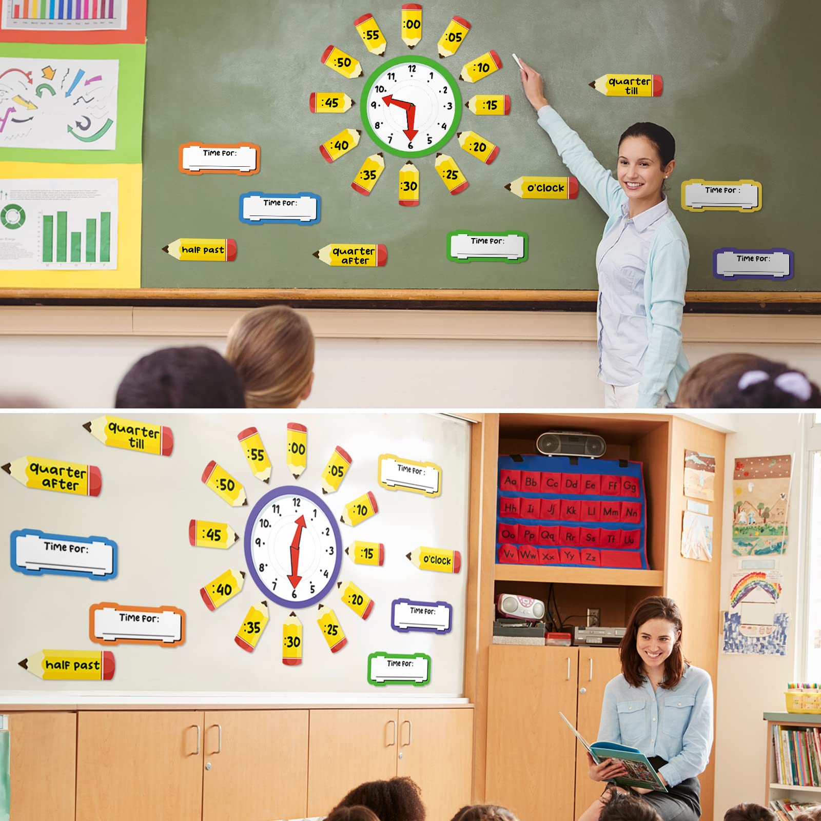 Snapklik.com : 45 Set Telling Time Bulletin Board Clock Labels For ...