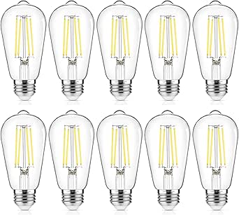 ASOMST 10-Pack Vintage Edison Bulbs 60W Equivalent, 850LM 6W LED Light ...