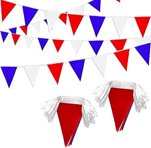 Amazon.com: LZXING 100 Feet Pennant Banner Flags (Red,Blue,White)